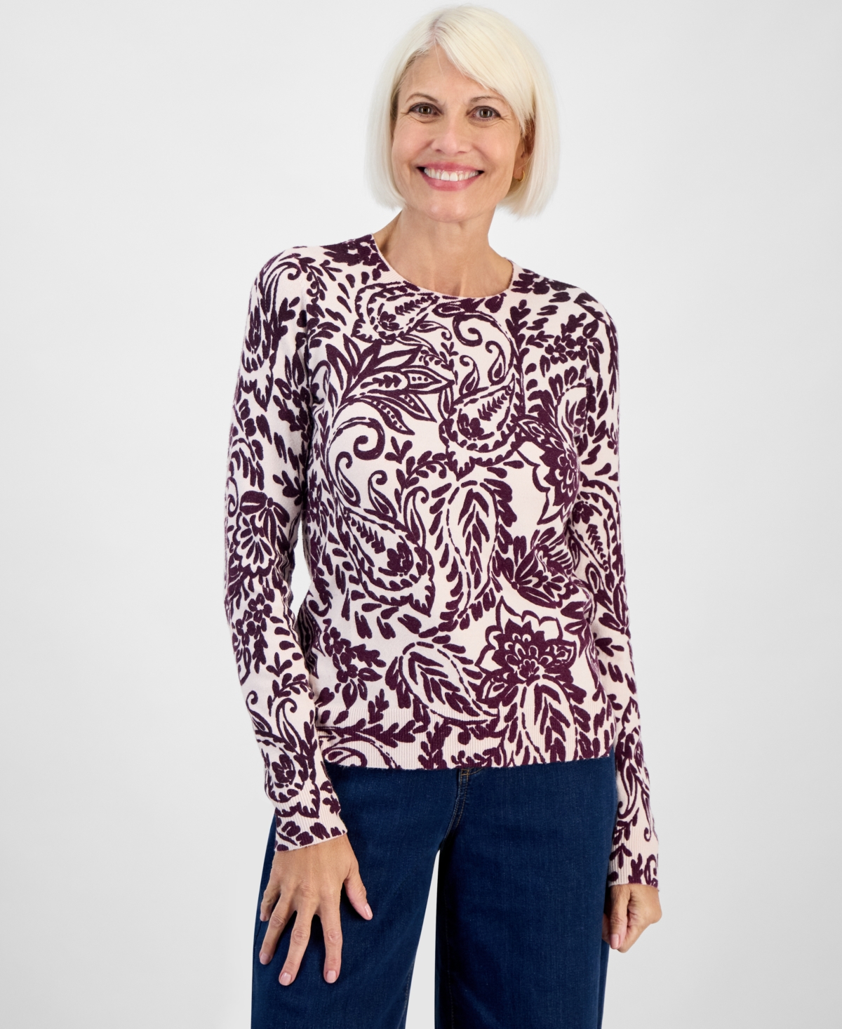 Click here for Style & Co Petite Paisley-Print Long-Sleeve Sweate... prices