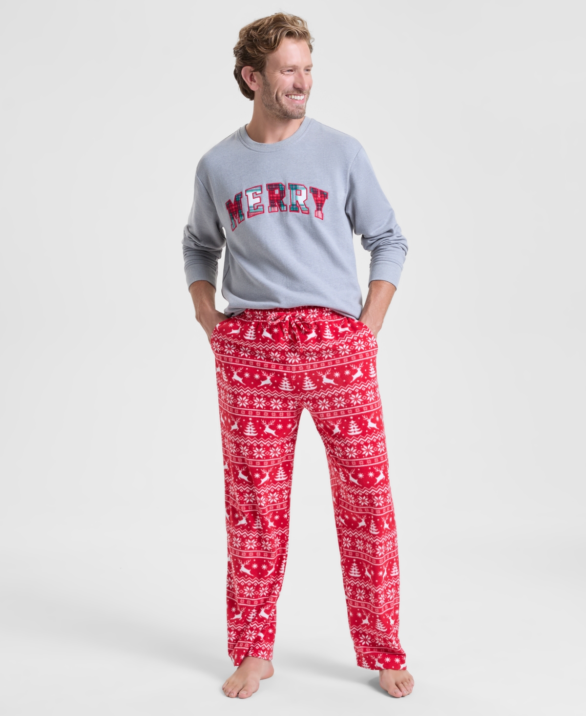 Click here for Holiday Lane Mens Deer Fair Isle Fleece Pajama Pan... prices