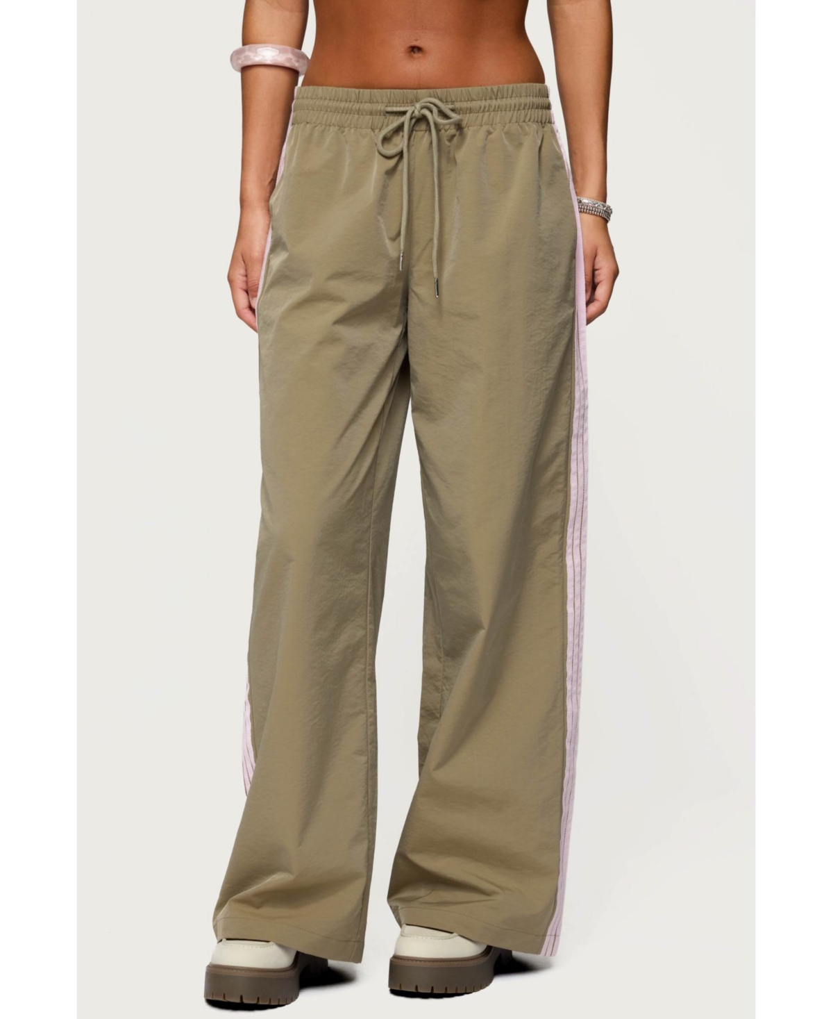 Click here for Edikted Womens Annabella Nylon Track Pants - Olive prices
