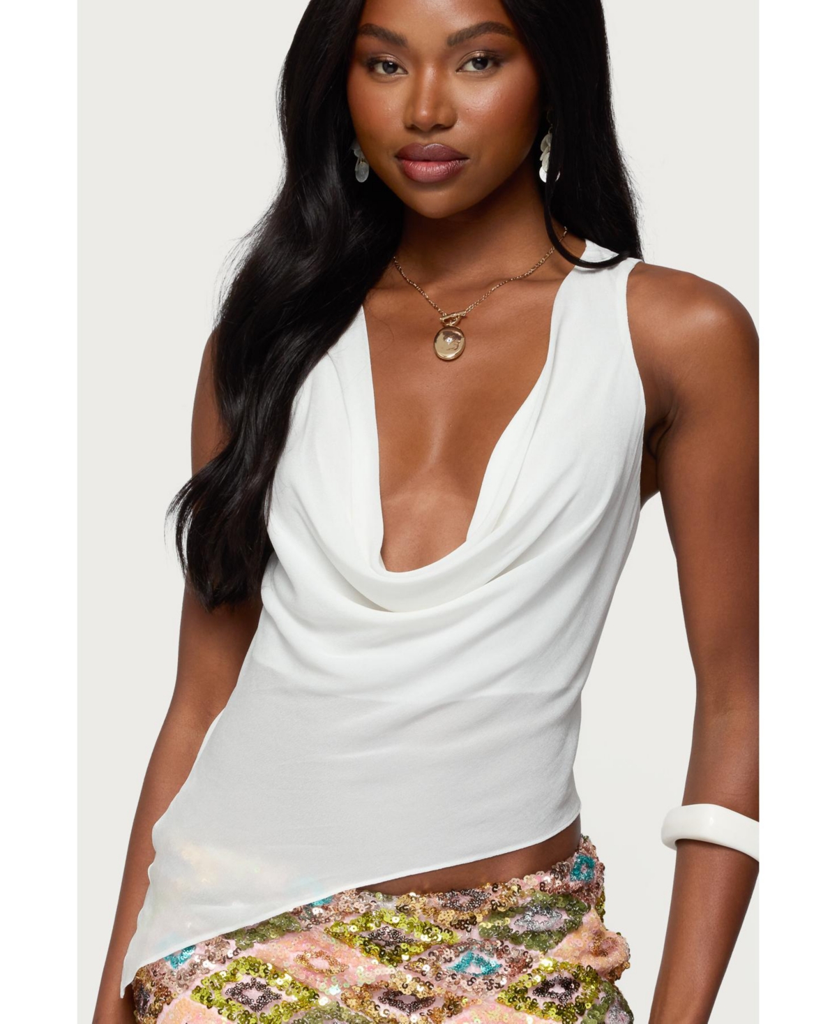 Click here for Edikted Womens Denise Asymmetric Chiffon Cowl Neck... prices