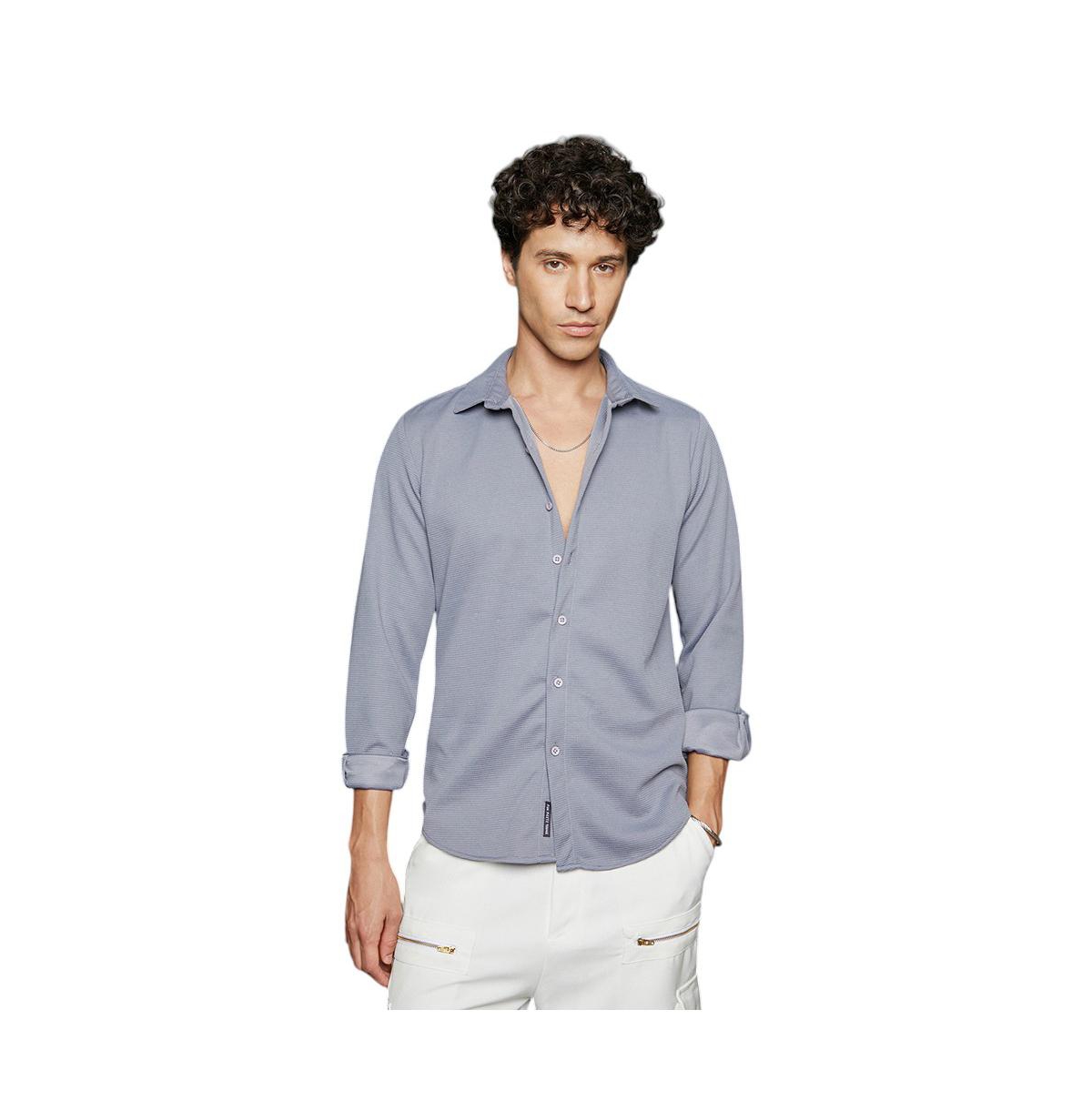 Click here for Campus Sutra Mens Coin Grey Waffle-Textured Shirt... prices