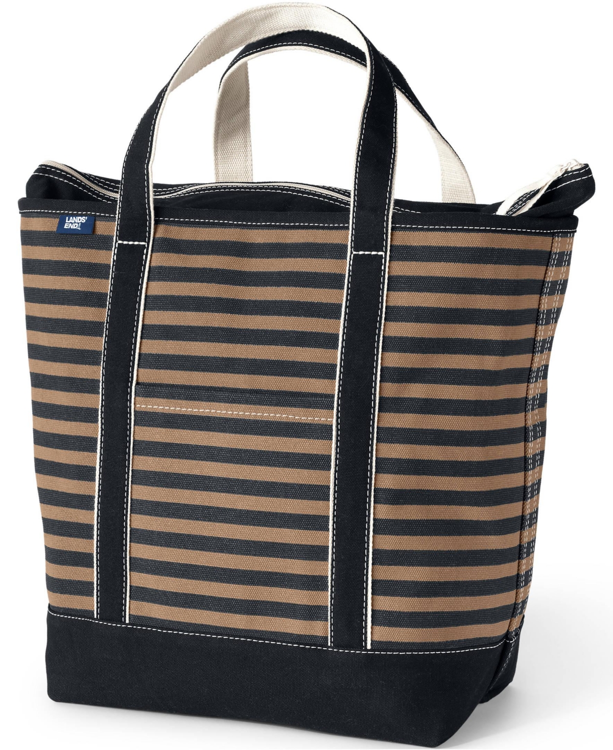 Click here for Lands End Large Print 5 Pocket Zip Top Canvas Tote... prices