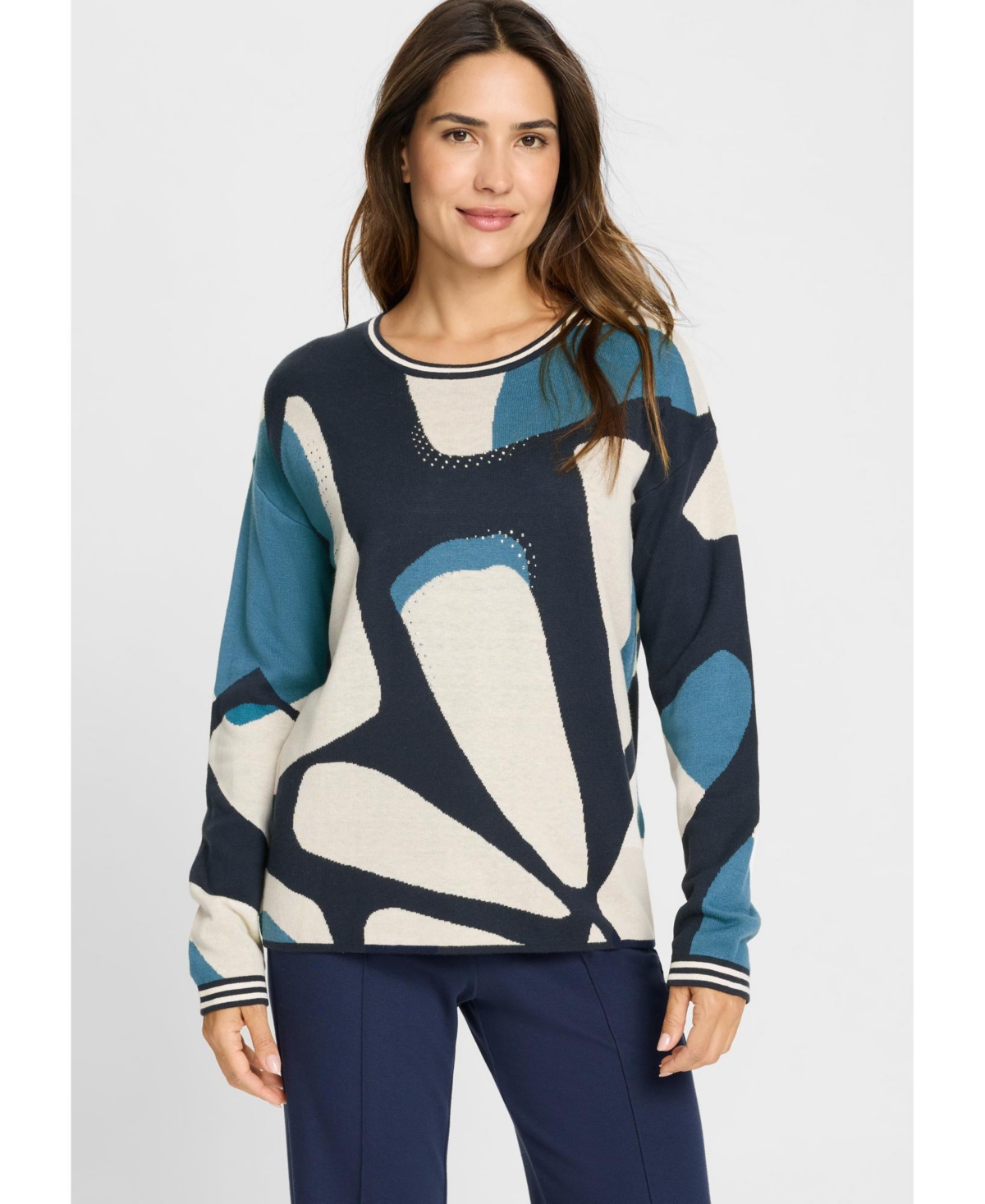 Click here for Olsen Modern Graphic Embellished Sweater - Ink blu... prices