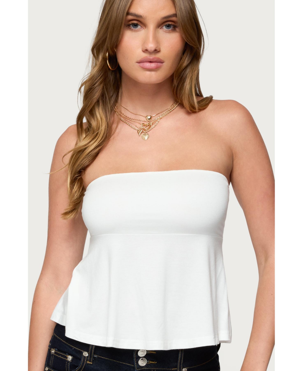 Click here for Edikted Womens Beaux Strapless Babydoll Top - Whit... prices