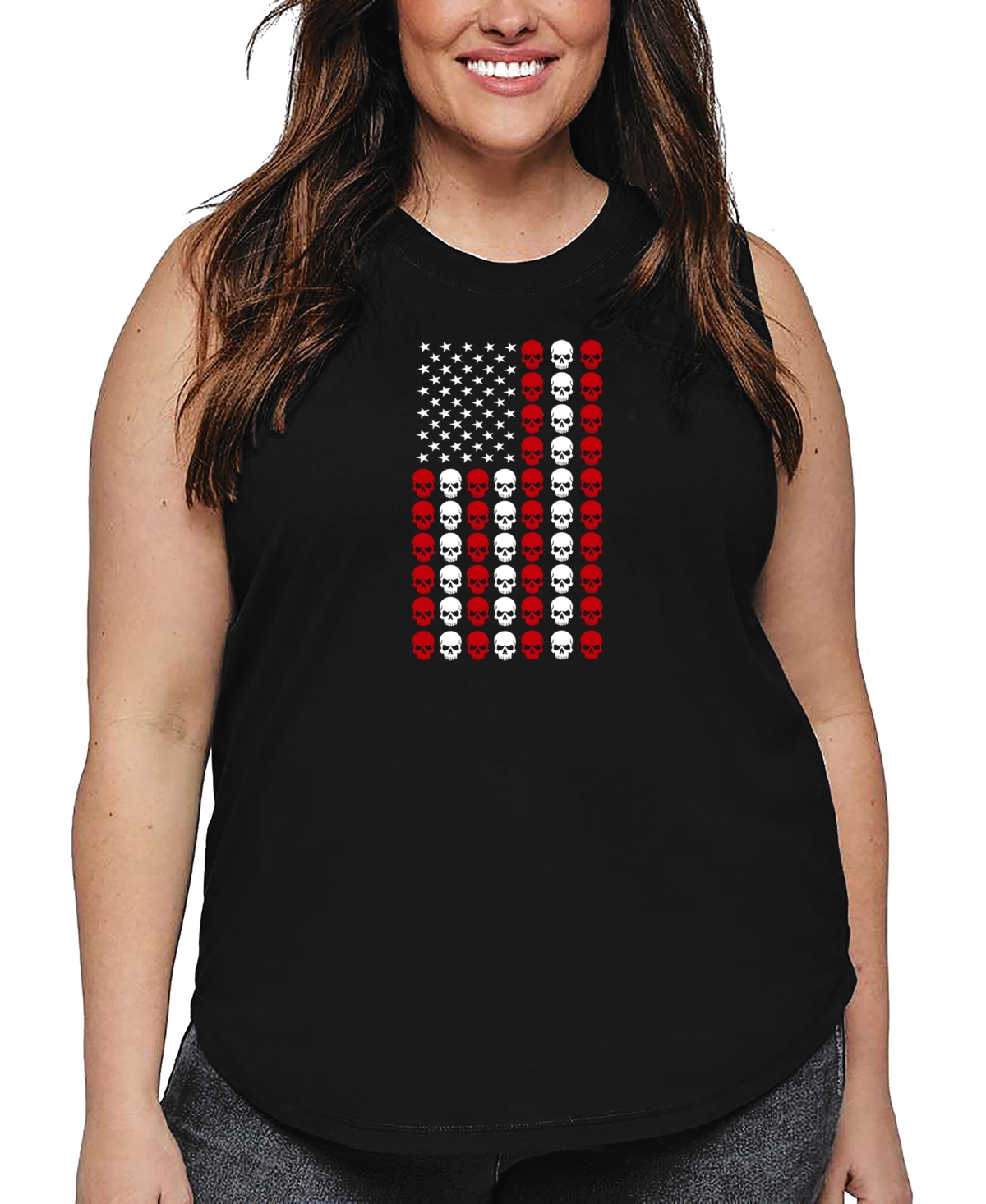 Click here for La Pop Art Plus Size Skull Flag Art Tank Top - Bla... prices