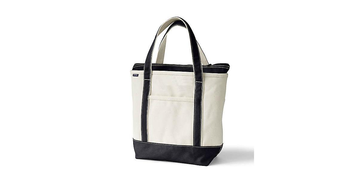 Click here for Lands End Medium 5 Pocket Zip Top Canvas Tote Bag... prices