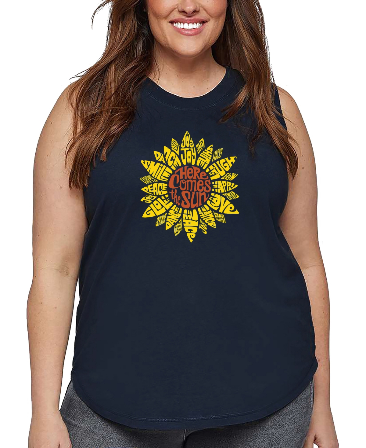 Click here for La Pop Art Plus Size Sunflower Word Art Tank Top -... prices