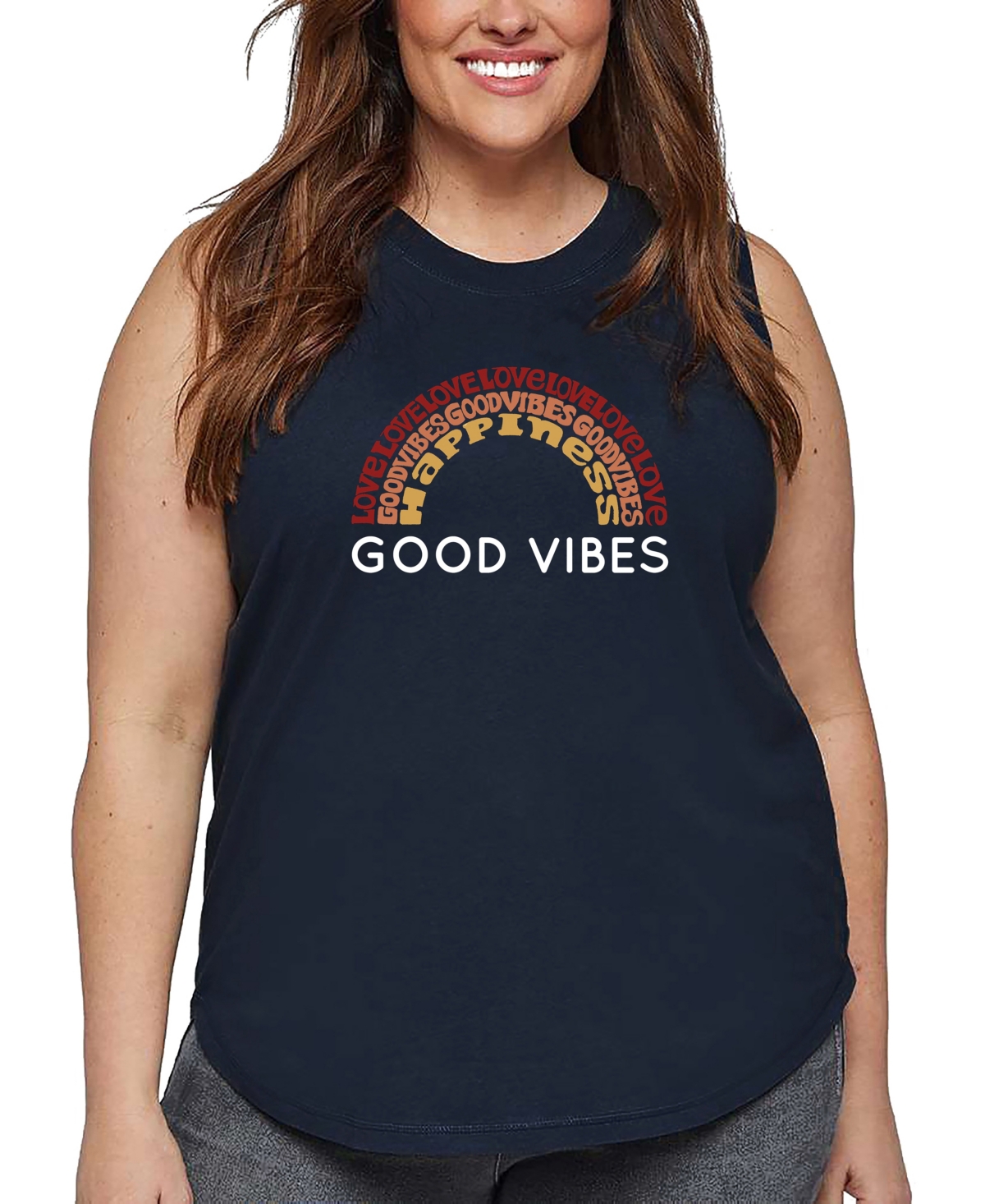 Click here for La Pop Art Plus Size Good Vibes Word Art Tank Top... prices