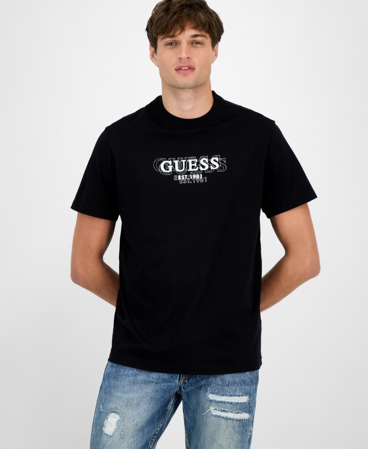 Click here for Guess Small Logo Short Sleeve Crewneck T-Shirt - B... prices