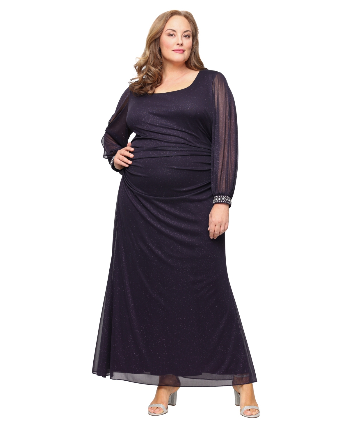 Click here for Sl Fashions Plus Size Long Glitter Mesh Dress - Pl... prices
