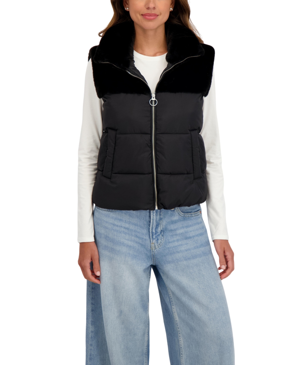 Click here for Sebby Collection Womens Short Mix Media Puffer Ves... prices