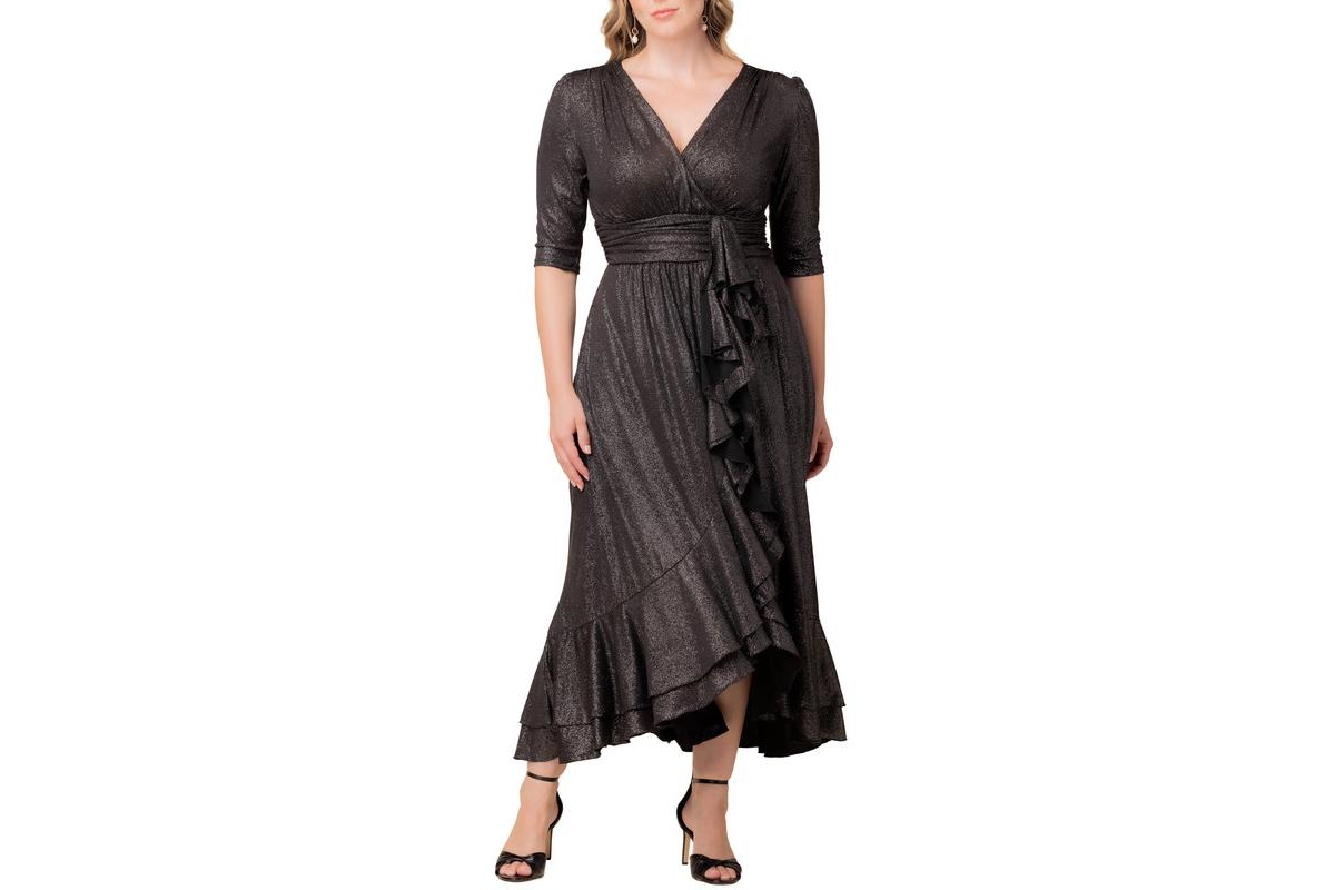 Click here for Kiyonna Plus Size Glimmer Ruffle Evening Gown - Si... prices