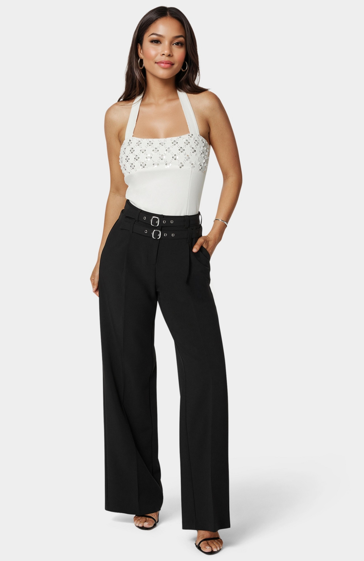 Click here for Bebe Womens High Waist Double Belted Palazzo Pant... prices