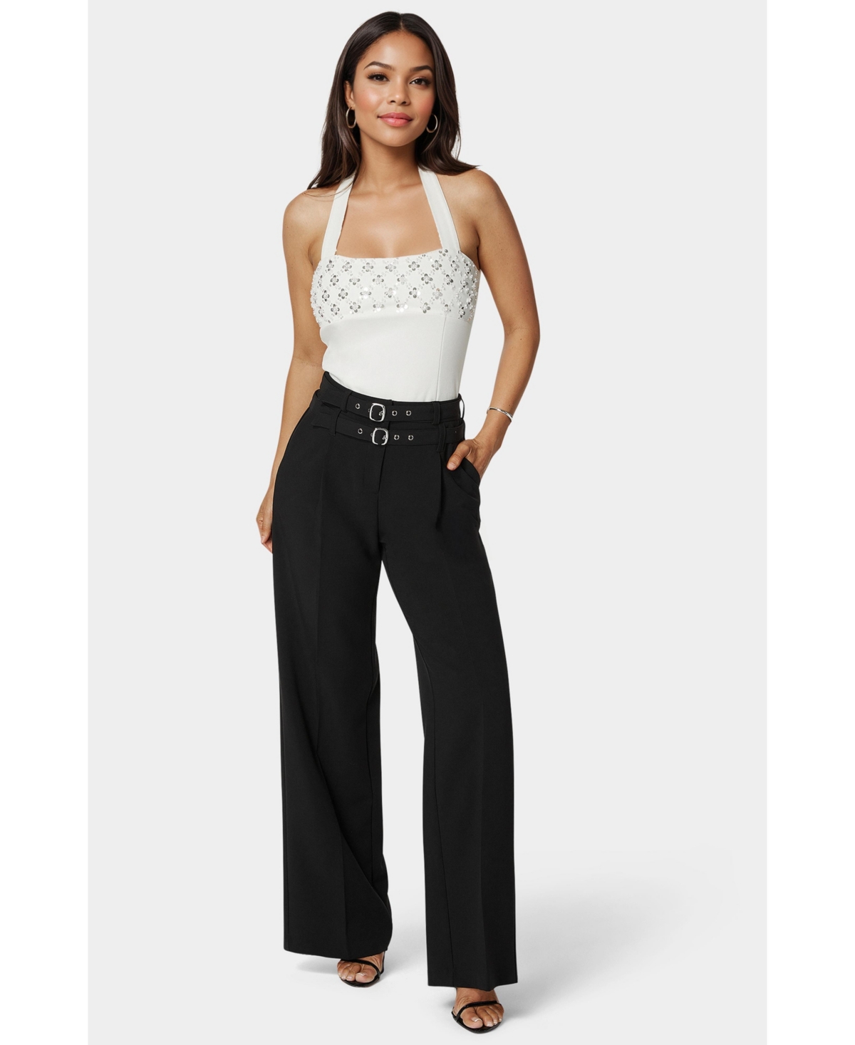 Click here for Bebe Womens High Waist Double Belted Palazzo Pant... prices