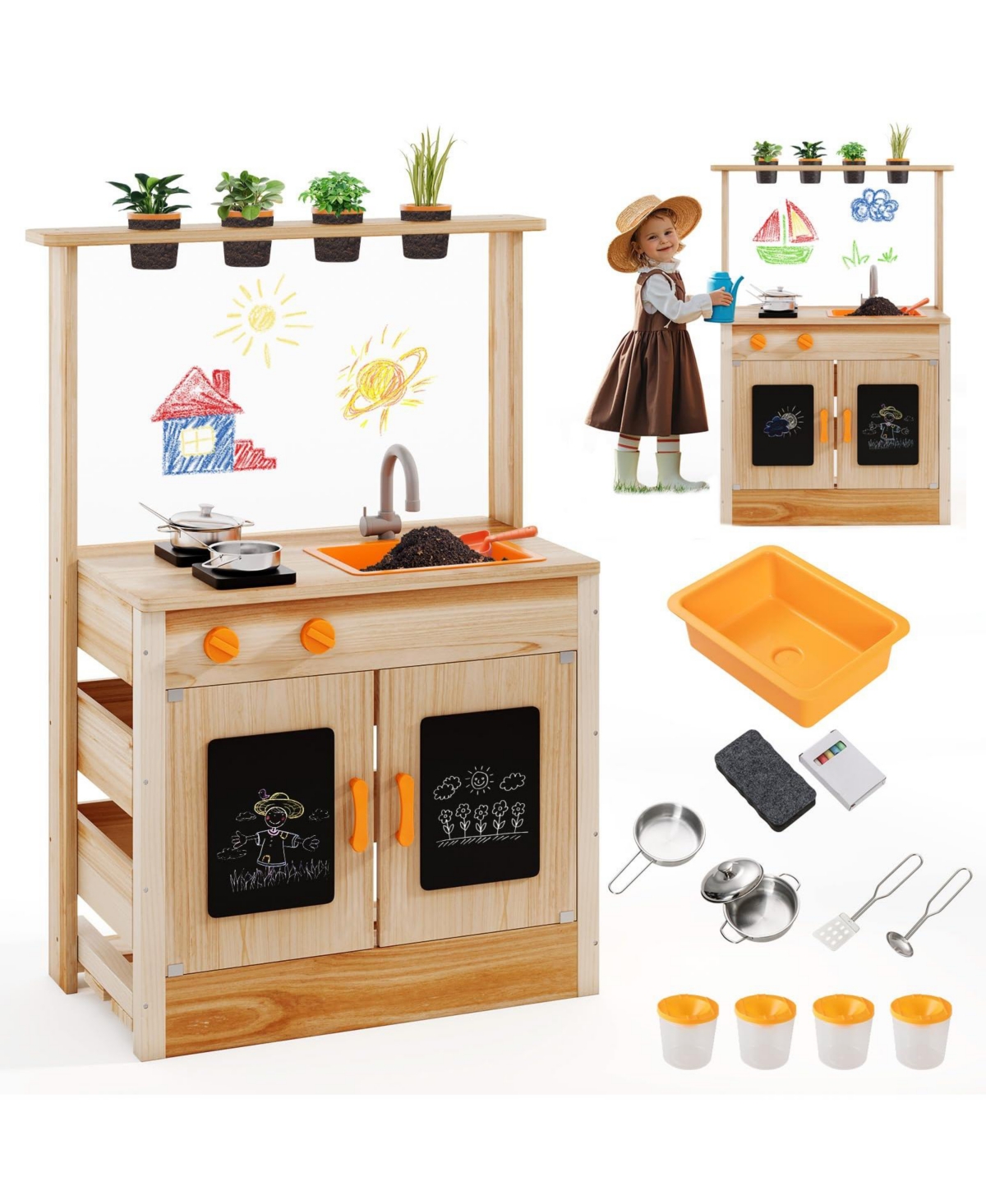 Click here for Kids Mud Kitchen Fir Wood Playset with Planting Po... prices