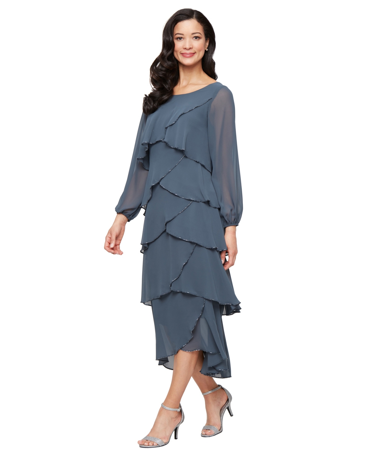 Click here for Sl Fashions Womens Tea Length Bugle Beads Tiered D... prices