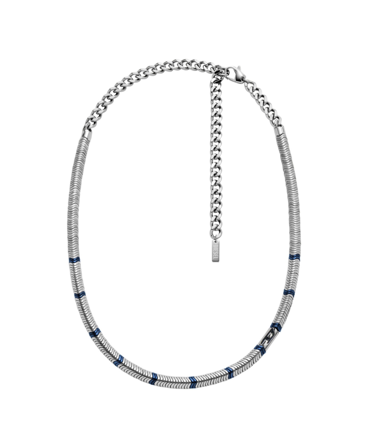 Click here for Diesel Mens Silver and Blue Hematite Beaded Neckla... prices