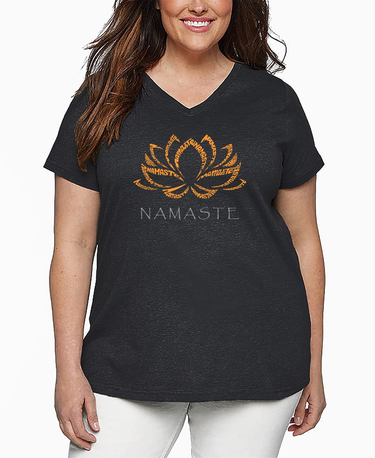 Click here for La Pop Art Plus Size Namaste Word Art V-Neck T-Shi... prices
