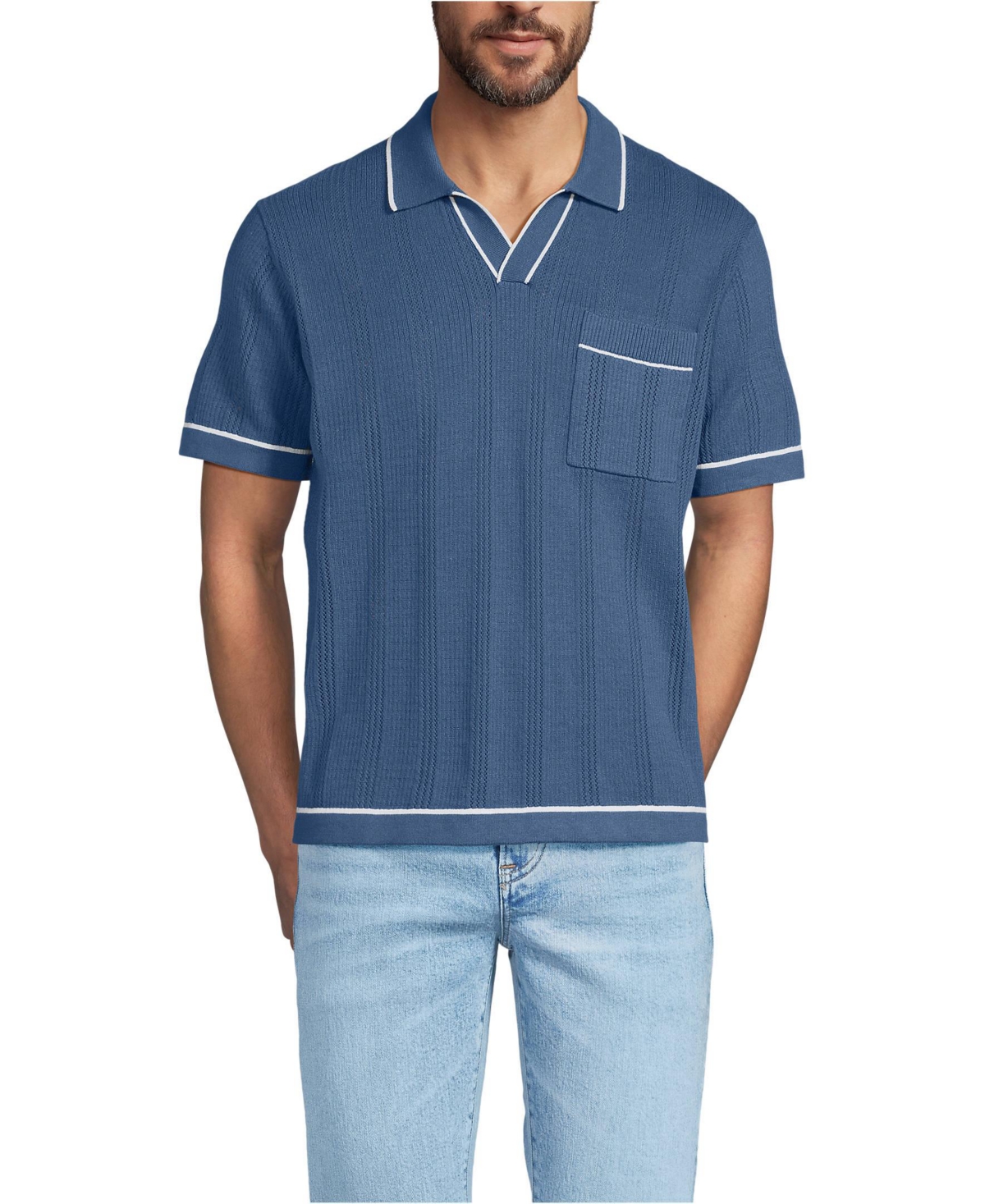 Click here for Lands End Mens Short Sleeve Textured Tipped Sweate... prices