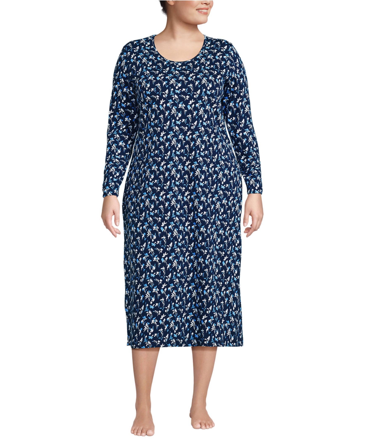 Click here for Lands End Plus Size Cotton Long Sleeve Midcalf Nig... prices