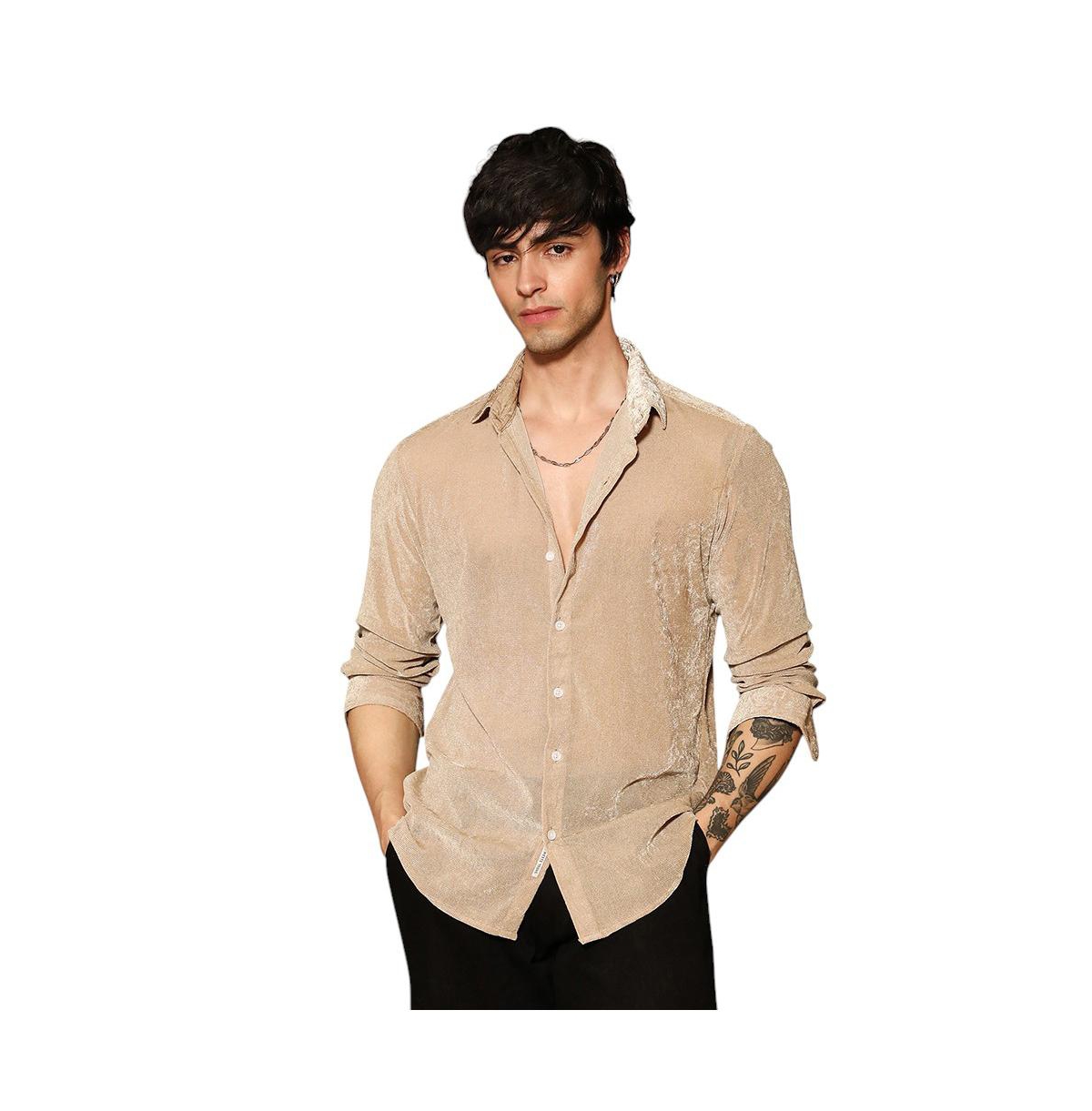 Click here for Campus Sutra Mens Solid Velvet Shirt - Beige/khaki prices