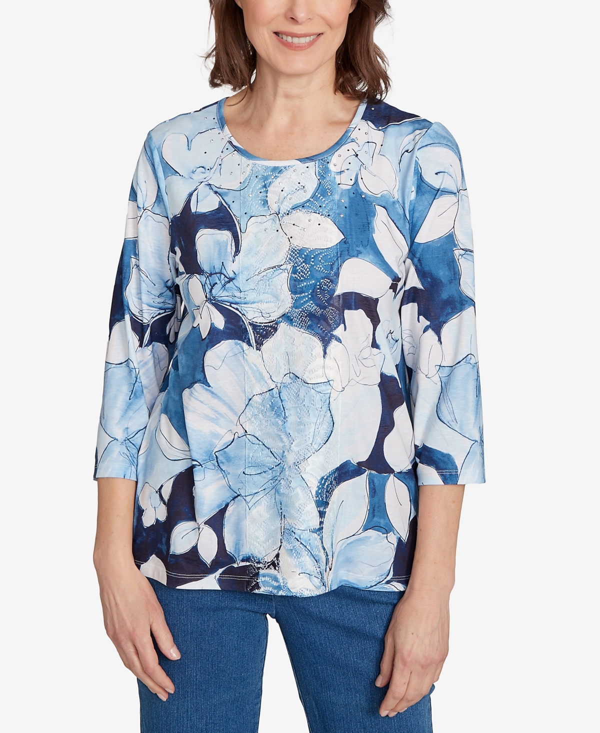 Click here for Alfred Dunner Womens Classic Monotone Floral Embel... prices