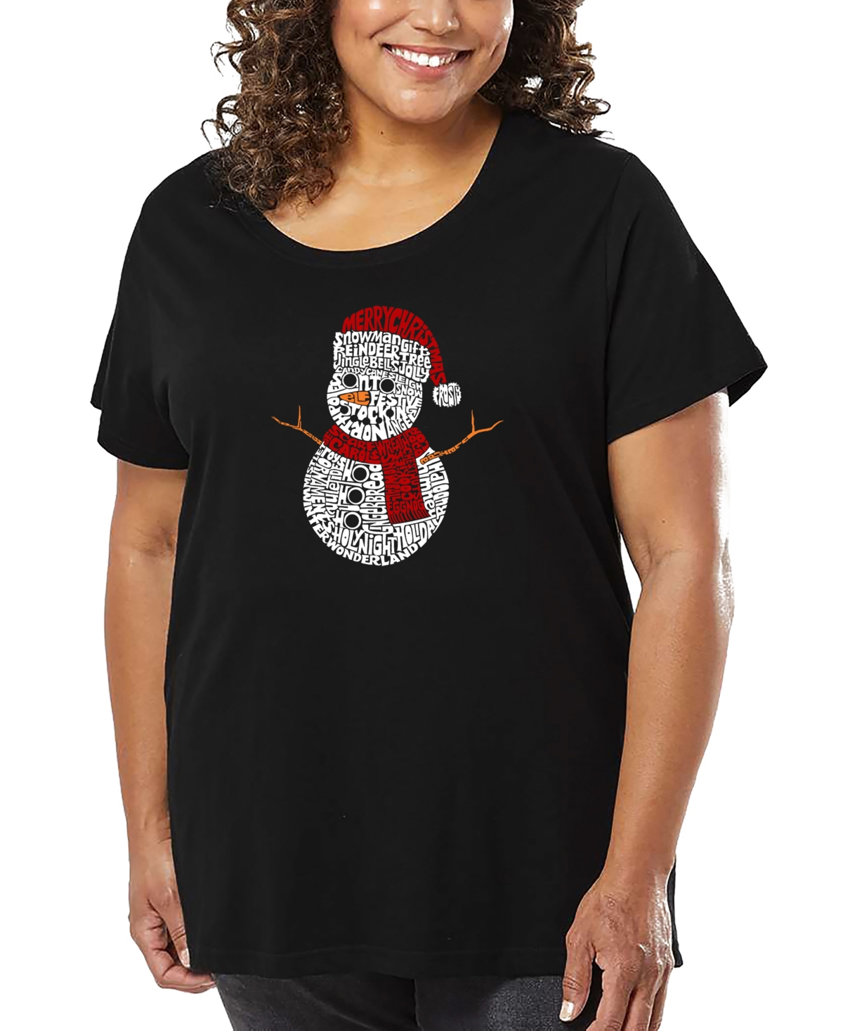 Click here for La Pop Art Plus Size Christmas Snowman Word Art T-... prices