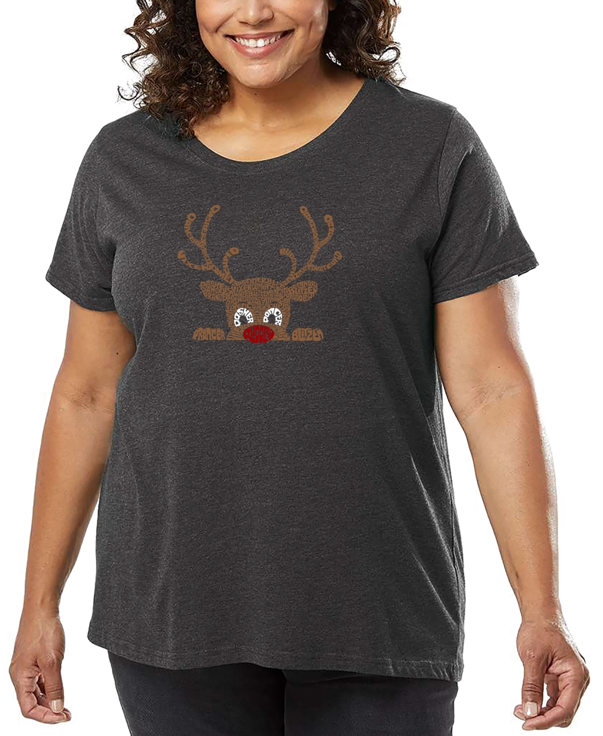 Click here for La Pop Art Plus Size Peeking Reindeer Word Art T-S... prices