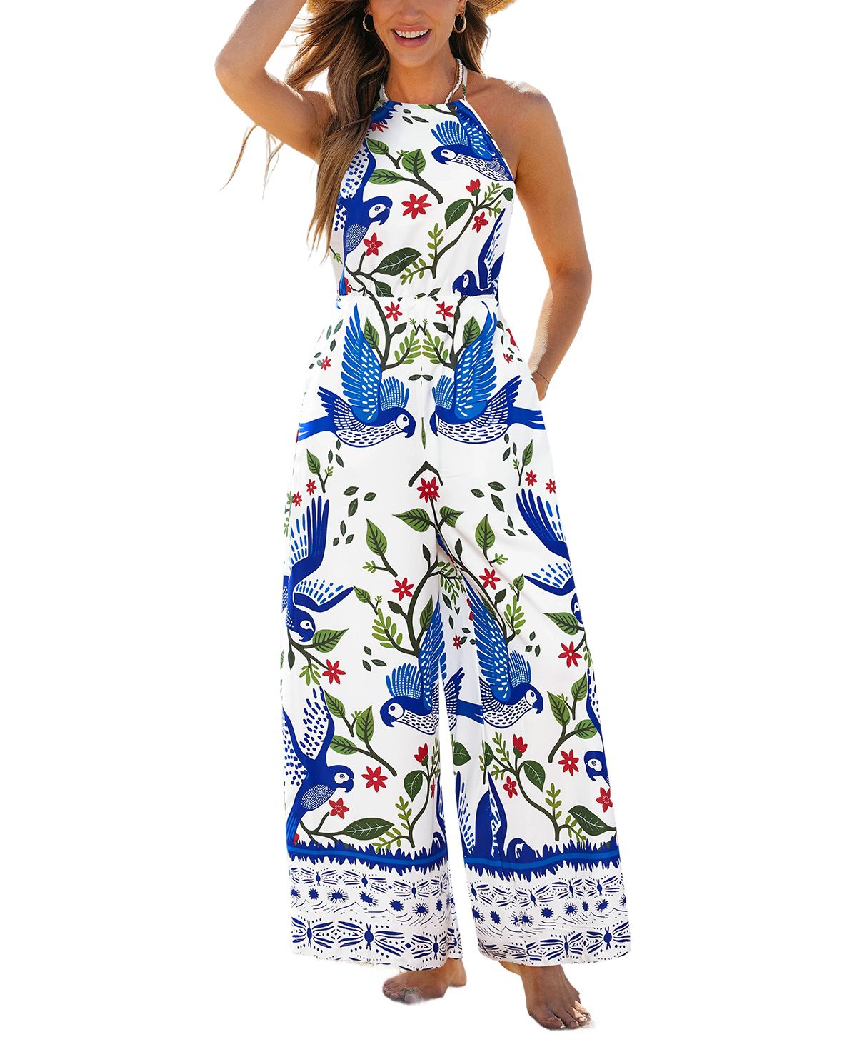 Click here for Cupshe Womens Boho Printed Halter Wide-Leg Jumpsui... prices