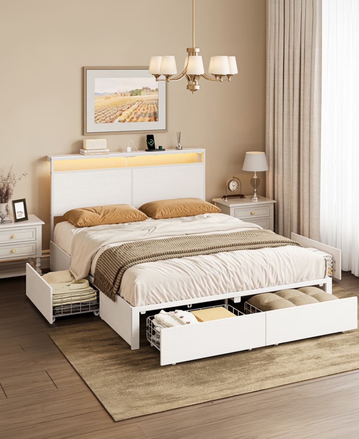 Click here for Hausource Modern Queen Size Bed Frame with 4 Stora... prices