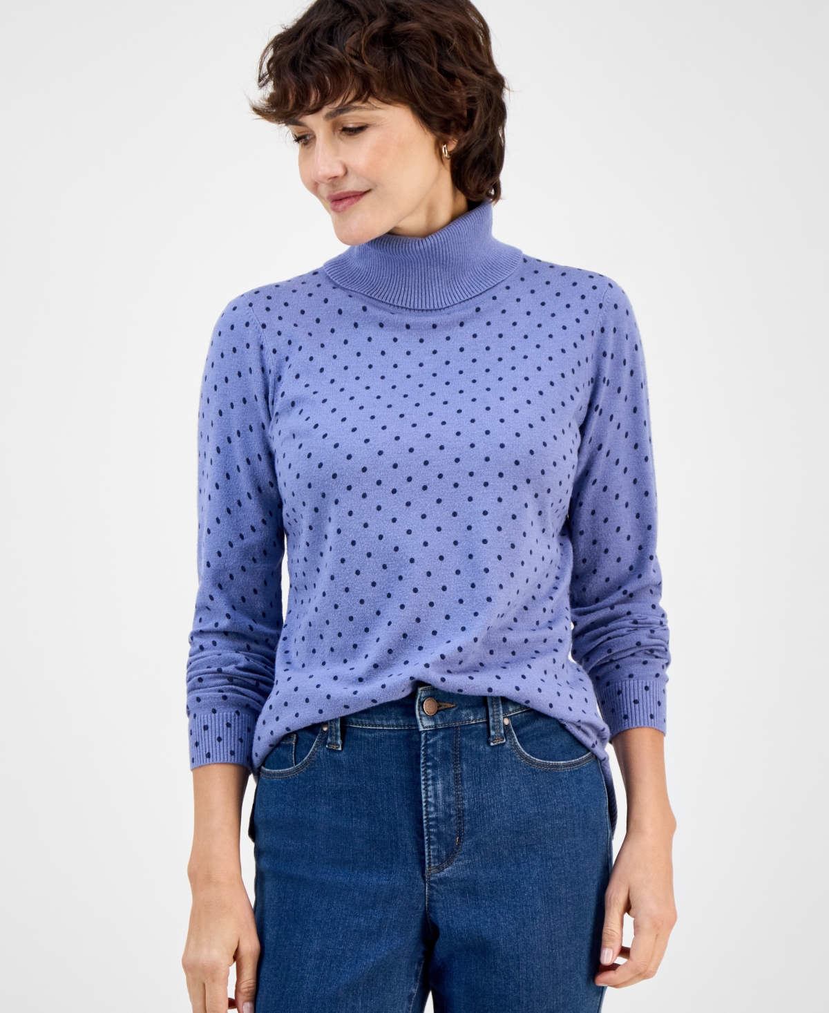Click here for Style & Co Womens Printed Fine Gauge Turtleneck Sw... prices