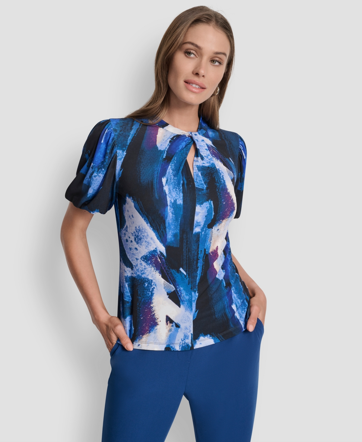 Click here for Dkny Petite Keyhole Neck Balloon Sleeve Top - Clas... prices