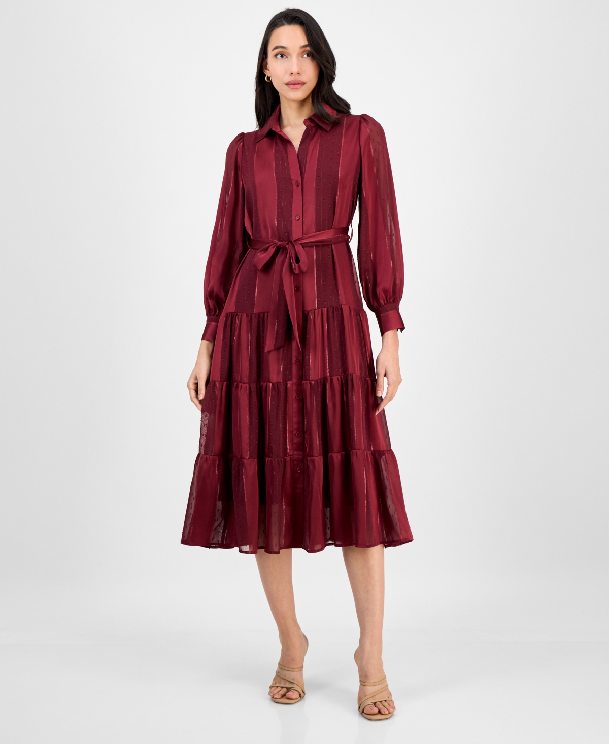 Click here for Robbie Bee Petite Satin Stripe Tie-Waist Shirtdres... prices