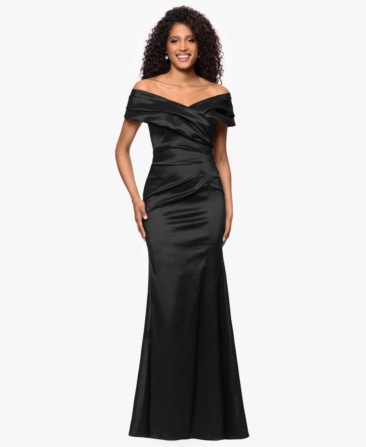 Click here for Betsy & Adam Petite Off-the-Shoulder Dress - Black prices