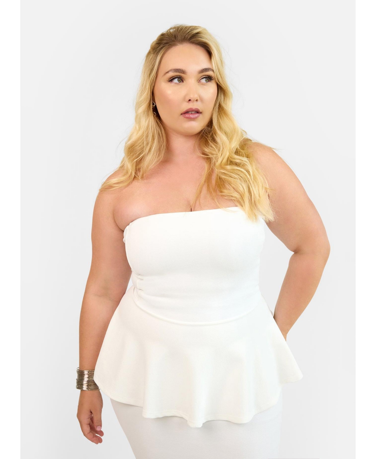 Click here for Rebdolls Plus Size Peplum Top - White prices