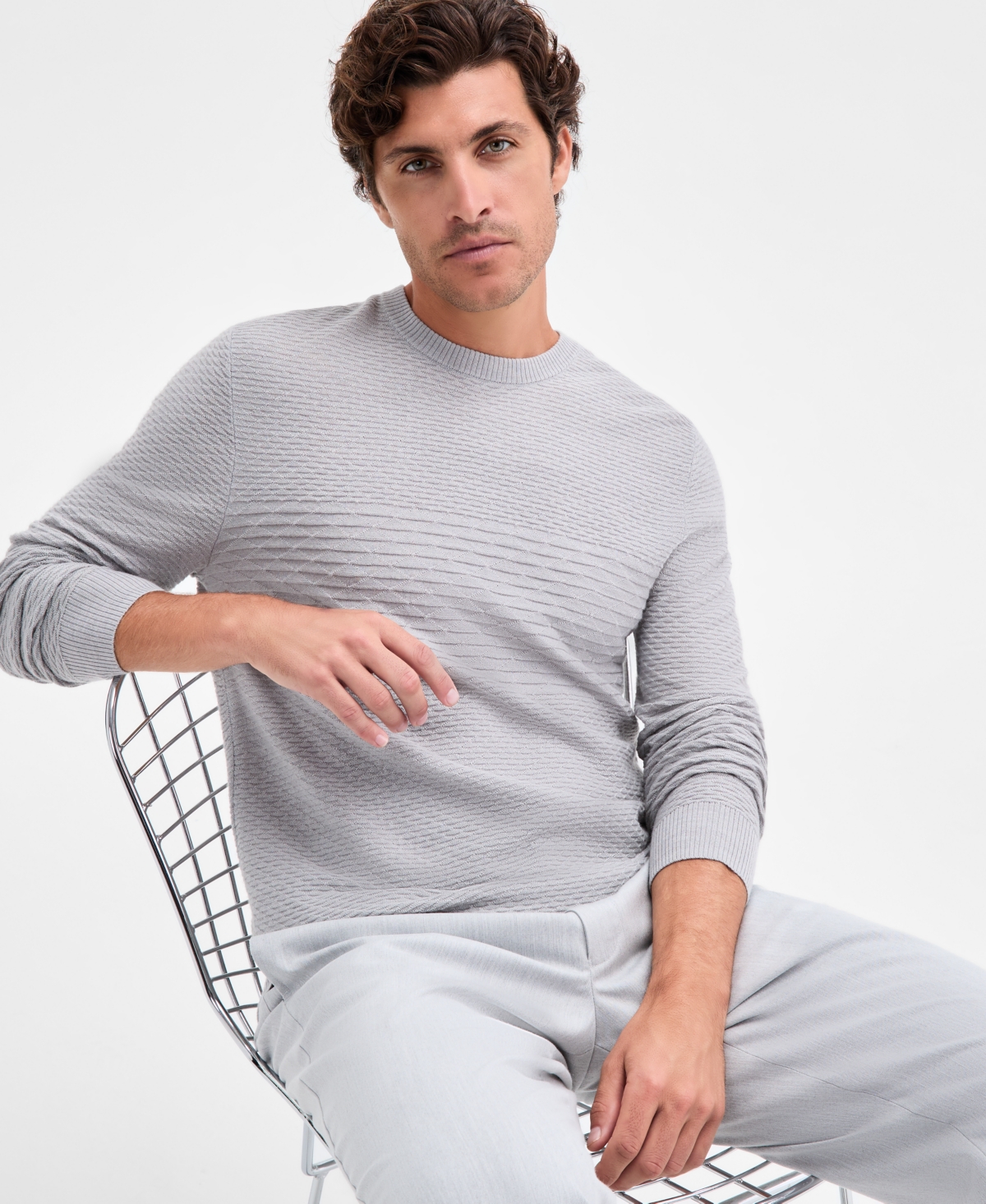 Click here for Alfani Mens Long Sleeve Textured Crewneck Sweater... prices