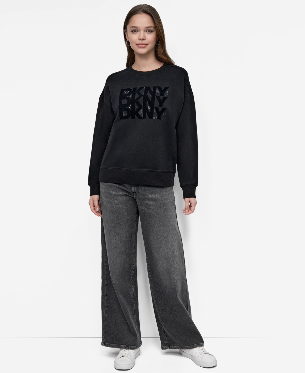 Click here for Dkny Jeans Womens Flocking Rhinestone Crew Neck Sw... prices