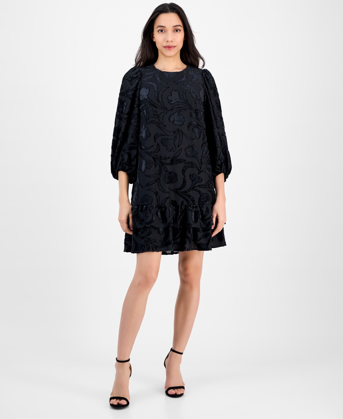Click here for Anne Klein Petite Balloon Sleeve Burnout Velvet Dr... prices