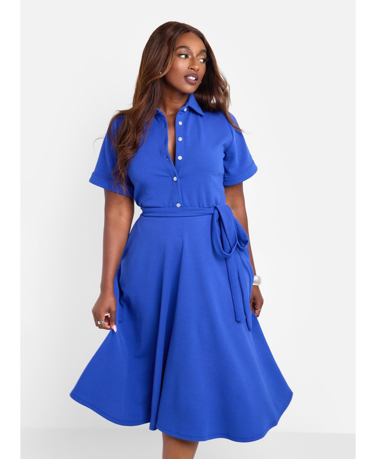 Click here for Rebdolls Plus Size Collared Skater Midi Dress - Bl... prices
