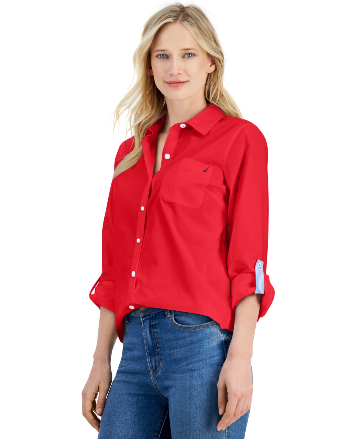 Click here for Nautica Jeans Womens Roll-Tab Button-Front Shirt -... prices