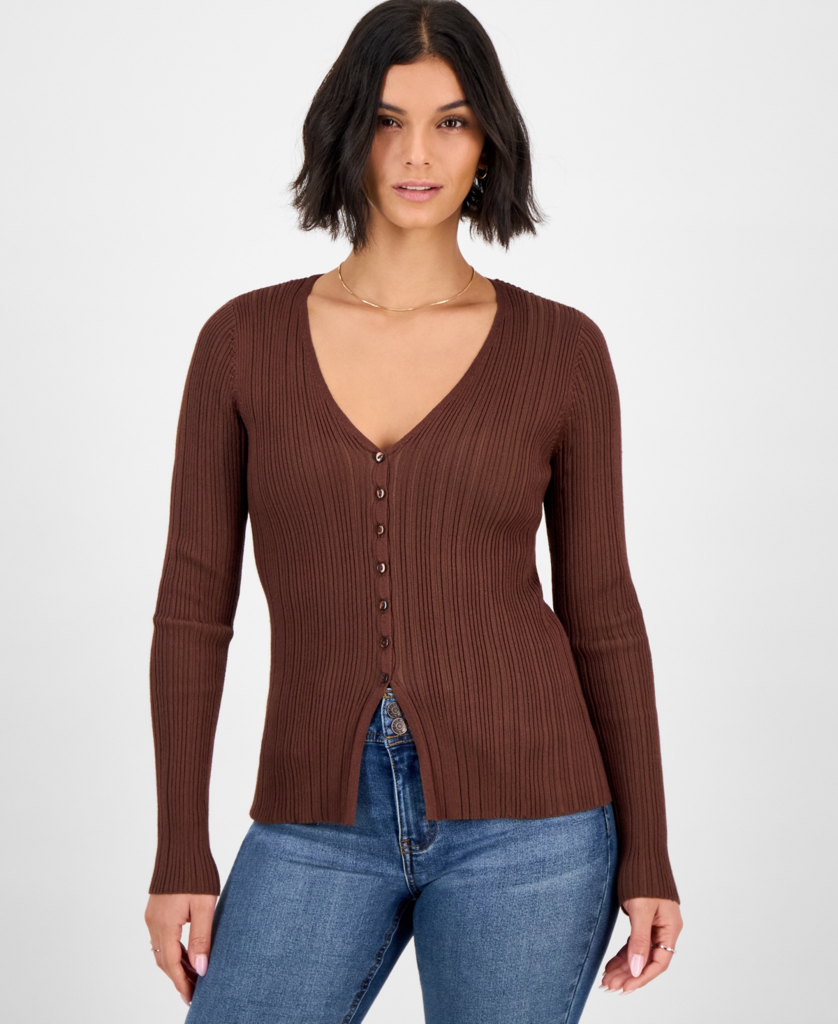 Click here for Ultra Flirt Juniors V-Neck Ribbed Fine Gauge Flyaw... prices