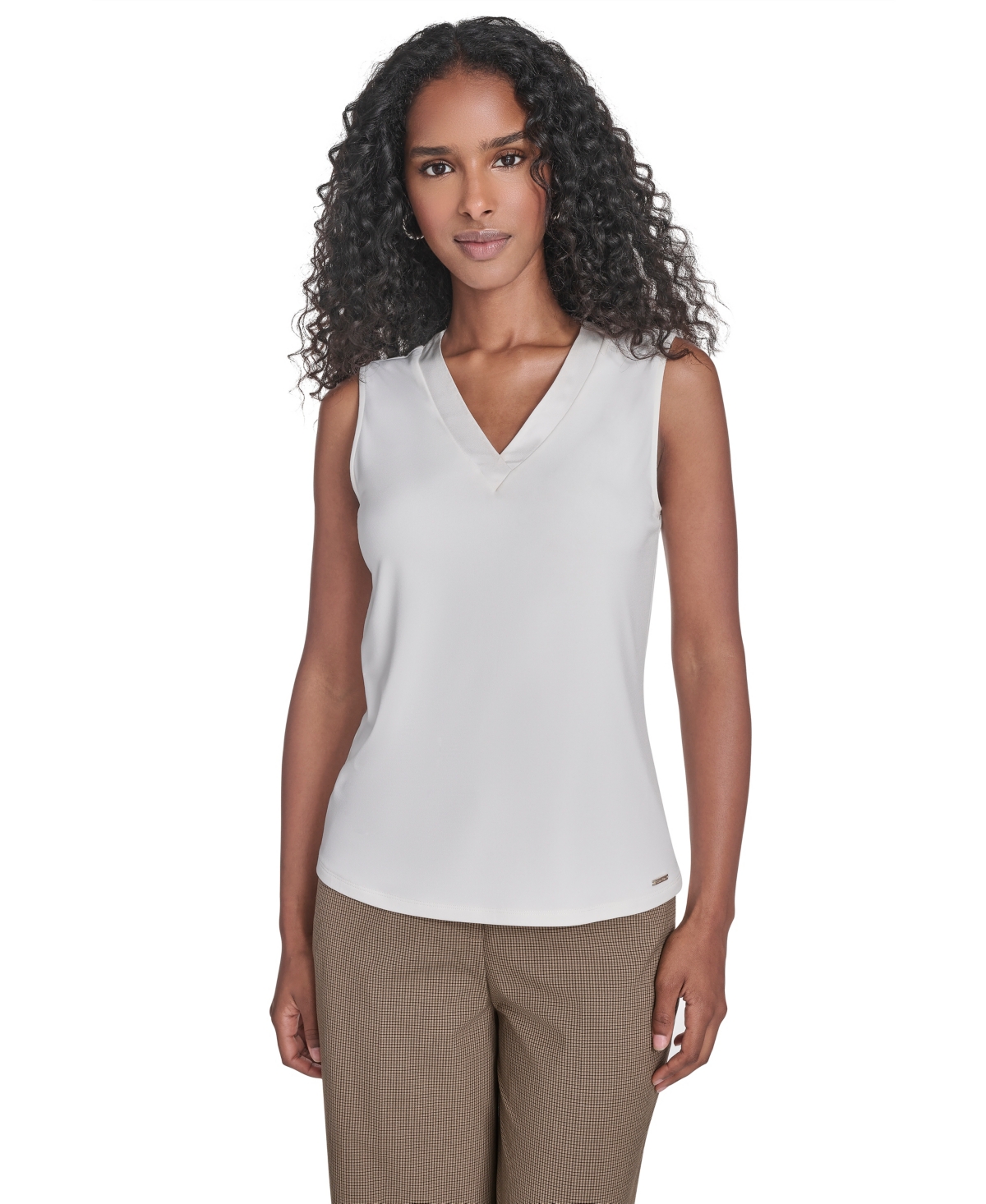 Click here for Calvin Klein Womens Mixed-Media Sleeveless Blouse... prices