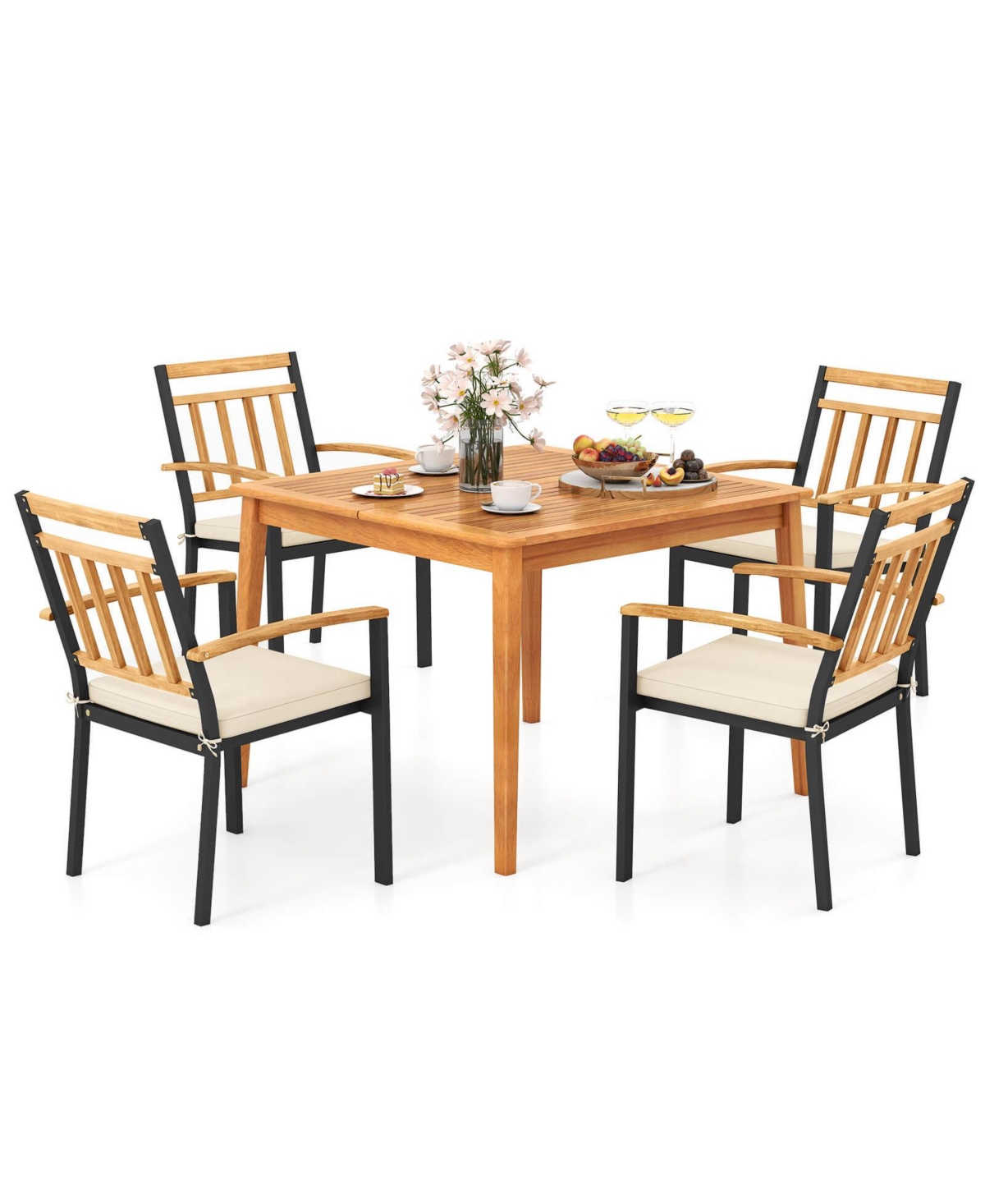 Click here for Gymax Set Of 5 Patio Acacia Wood Dining Set w/ Sof... prices