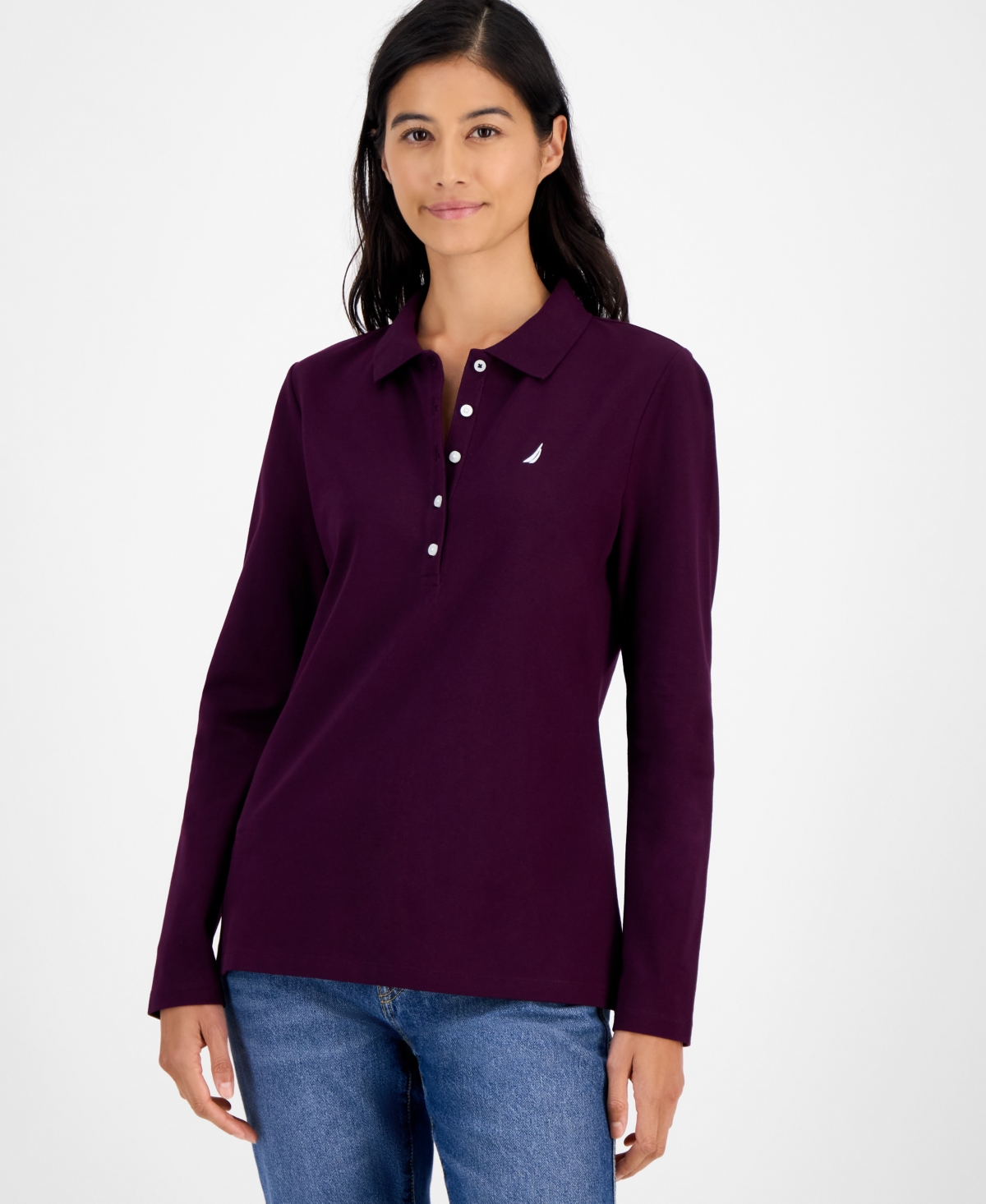 Click here for Nautica Jeans Womens Long Sleeve Polo Shirt - Aube... prices