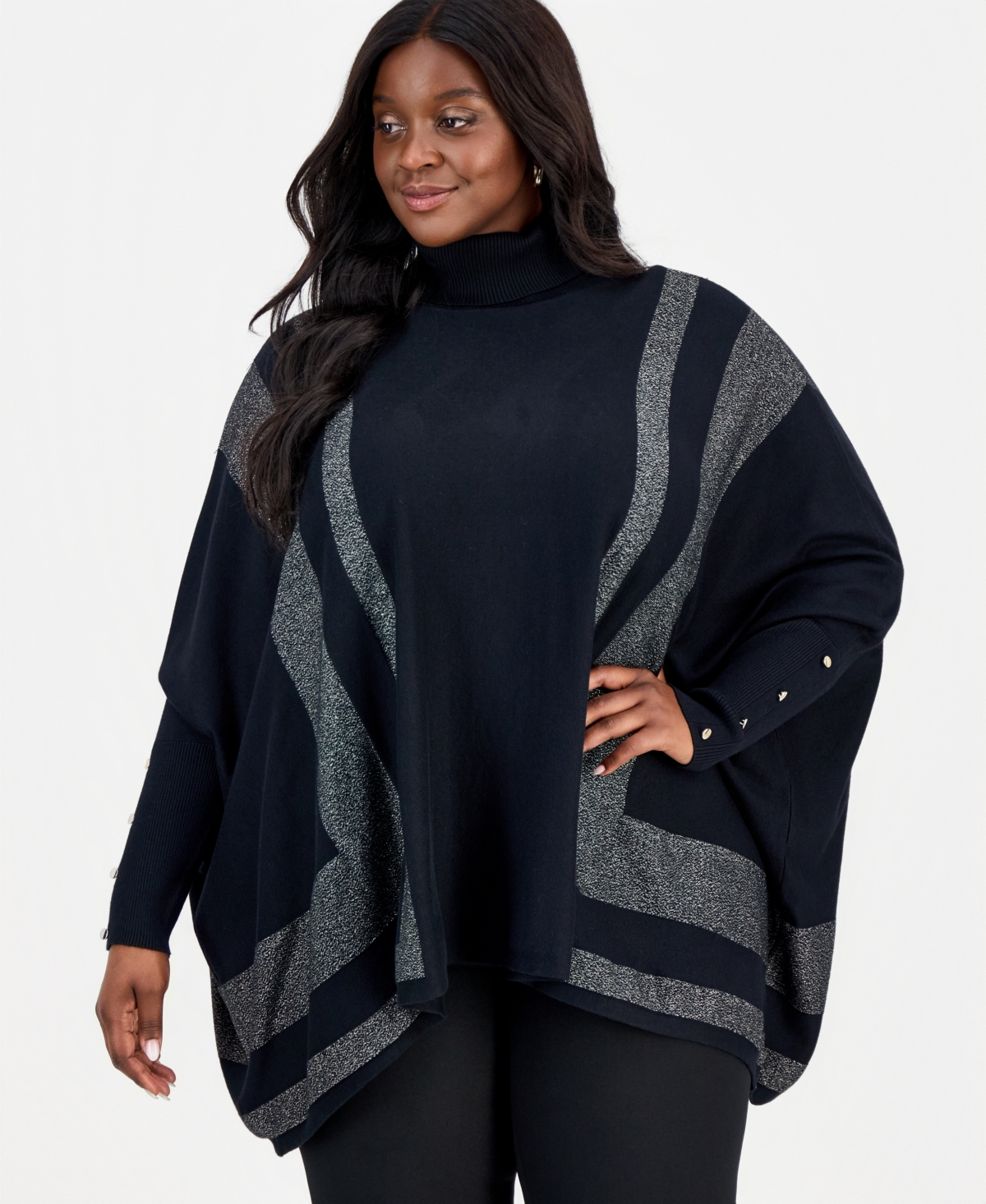Click here for Jm Collection Plus Size Solid Turtleneck Poncho Sw... prices