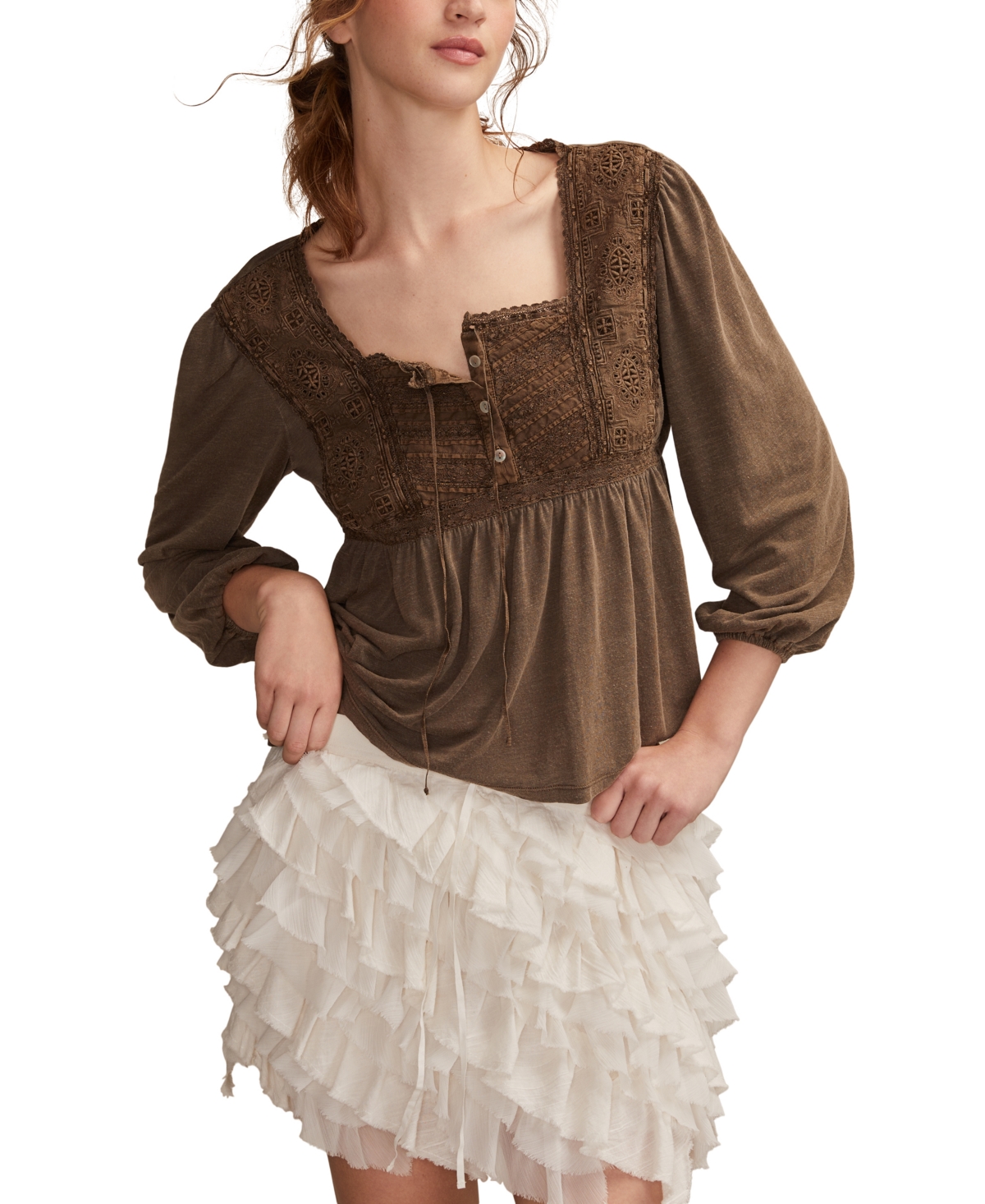 Click here for Lucky Brand Womens Embroidered Yoke Square Neck To... prices