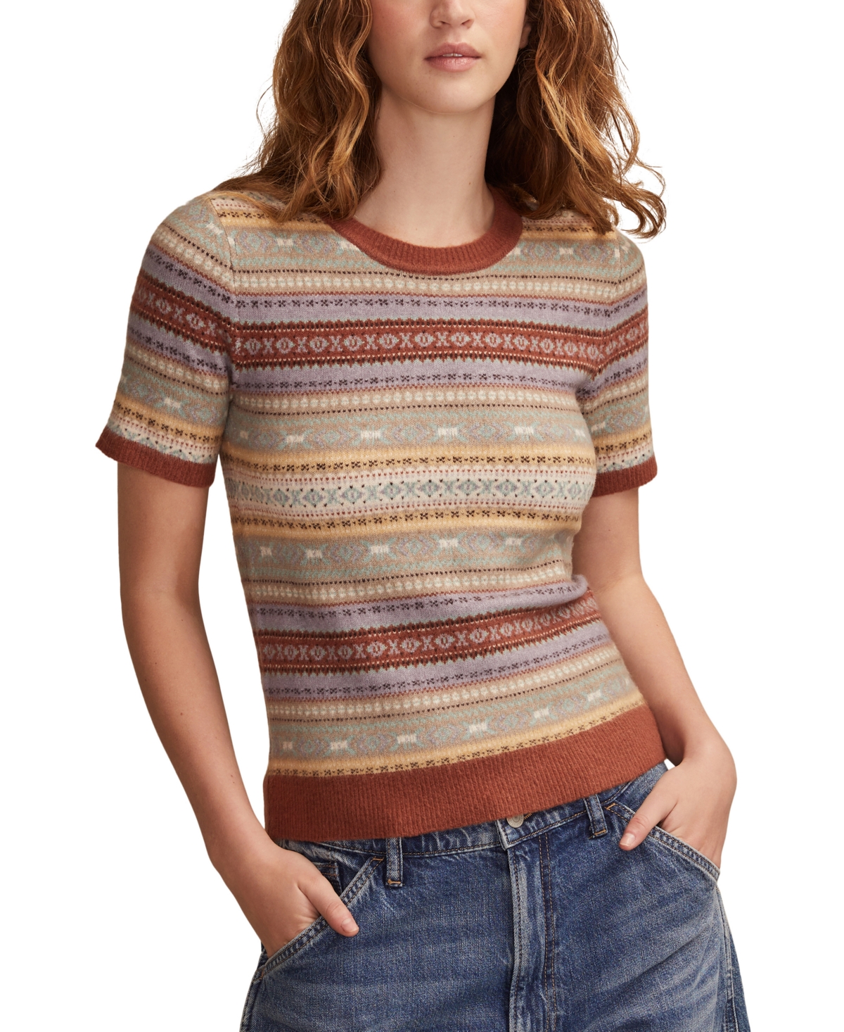Click here for Lucky Brand Womens Fair Isle Crewneck Sweater - Ru... prices