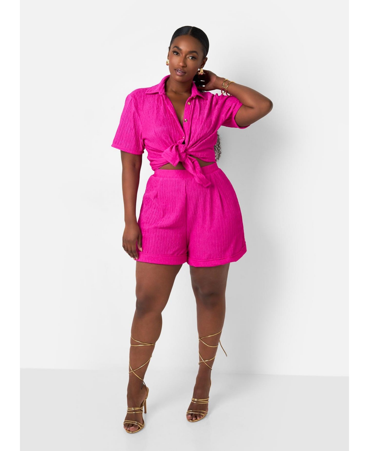 Click here for Rebdolls Plus Size Fuchsia Textured Wide Leg Short... prices