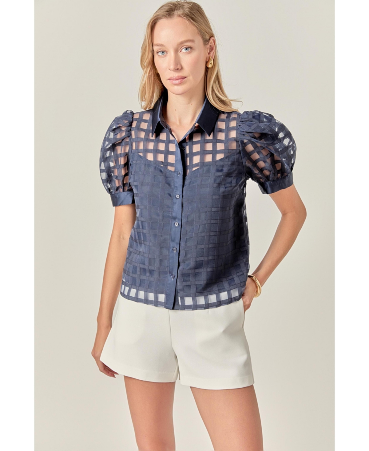 Click here for English Factory Womens Short Sleeve Organza Grid B... prices
