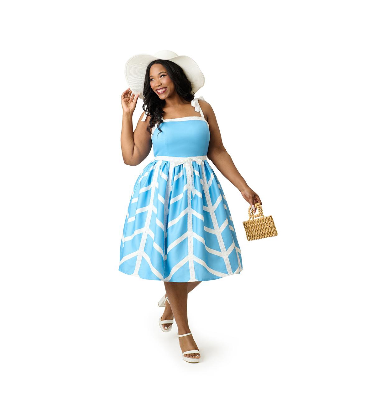 Click here for Unique Vintage Plus Size Chevron Eyelet Swing Dres... prices